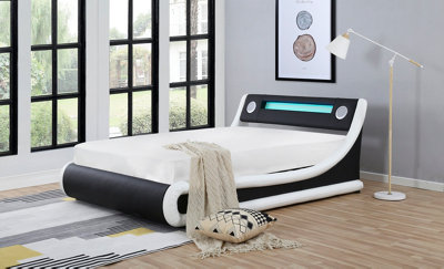 White double bed with led lights store