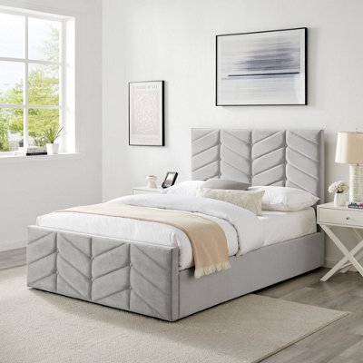ECASA Mateo Light Grey Plush Velvet Fabric King Size 5 FT Bed Frame ...