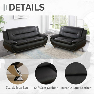 Eclipse 3+2 Modern Leather Sofa Set - Black