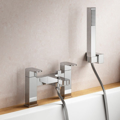 Eclipse Modern Bathroom Bath Shower Twin Lever Mixer Taps with Hand Held