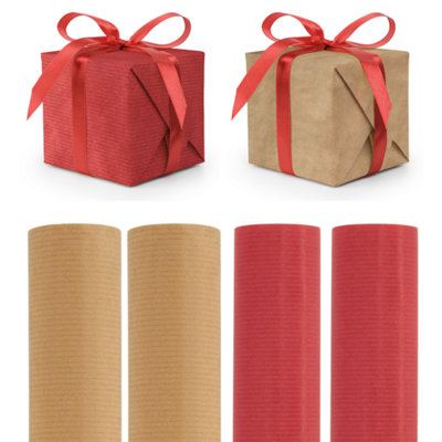 Eco-Friendly Kraft Gift Wrapping Paper - Red & Natural Ribbed Designs ...