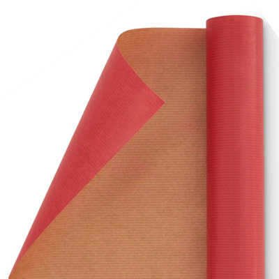 Eco-Friendly Kraft Gift Wrapping Paper - Red & Natural Ribbed Designs ...