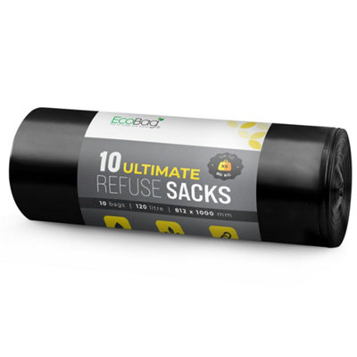 EcoBag 10 Pack Heavy Duty Bin Bags 150L 74 Microns Recyclable, Leak ...