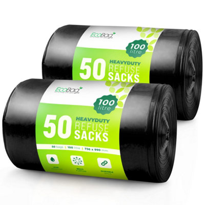 EcoBag - 100 Pack Extra Strong Heavy Duty Refuse Sacks - 100L - 33 Microns