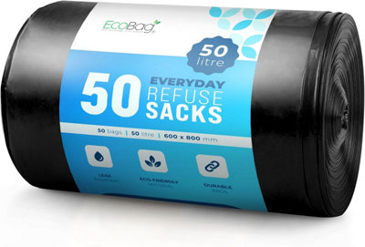 EcoBag - 50 Pack Extra Strong Heavy Duty Refuse Sacks - Recyclable Bin ...