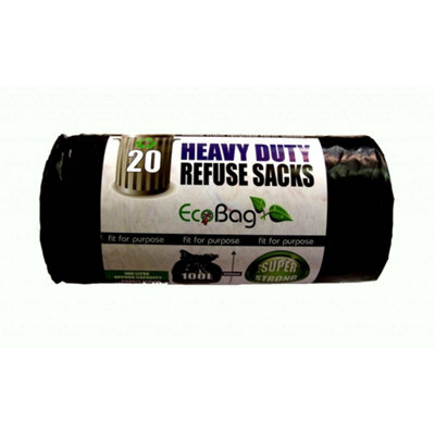 Ecobag Heavy Duty Plastic Bags (Pack Of 20) Black (31 x 14 x 14cm)