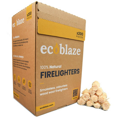 ECOBLAZE NATURAL FIRELIGHTERS 200 BOX WAX COATED INSTANT SPRUCE FIRE ...