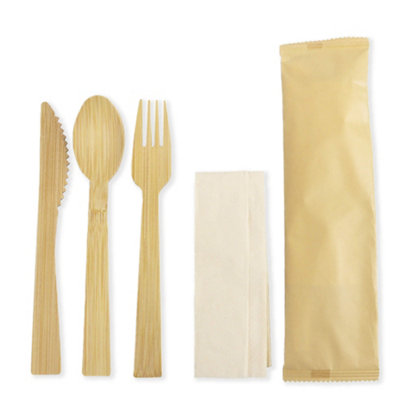 EcoLux 17cm Disposable Bamboo Cutlery Set with Napkin: 50 Packs | DIY ...