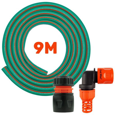 Economy 4 Layer Garden Hose Kit with Angle and Female Connectors 9m