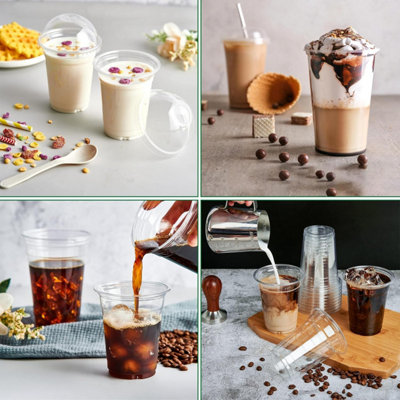 ECONX 100 X Smoothie Cups with Dome Lids 16oz Strong Clear Plastic Cups ...