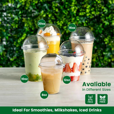 ECONX 200 X Smoothie Cups with Dome Lids 12oz Strong Clear Plastic Cups ...