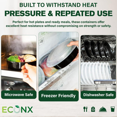 ECONX 48oz Round Black Plastic Meal Prep Container With Lids Reusable ...