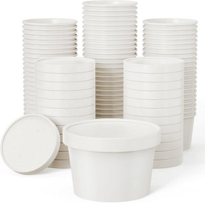 ECONX 50 X 8oz White Disposable Soup Bowls with Lids Paper Cups Ice ...