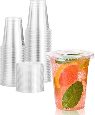 ECONX 500 x 10oz Smoothie Cups with Flat Lids Strong Clear Plastic Cups ...