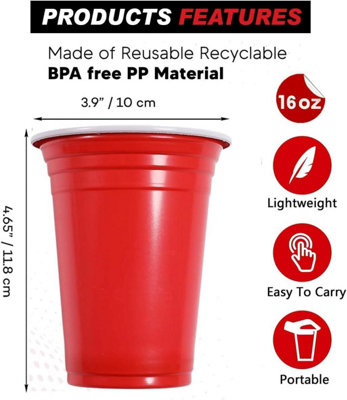 ECONX 80 X 470ml Red Party Cups 16 Oz Durable Stackable Reusable ...
