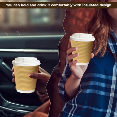 ECONX 8oz Takeaway Coffee Cups with White Lids Triple Walled Insulated Disposable Ripple Coffee Cups Pack