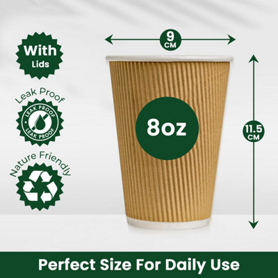 ECONX 8oz Takeaway Coffee Cups with White Lids Triple Walled Insulated ...