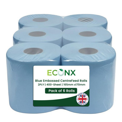 ECONX Blue Centrefeed Rolls 6 Pack 2 Ply Embossed Super Absorbent 400 ...