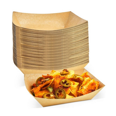 ECONX Small Kraft Food Trays Paper Plates 17X10cm Takeaway Food Boxes ...