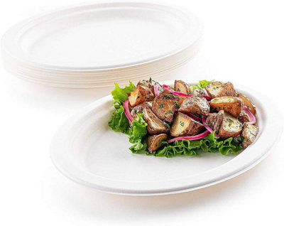 ECONX Strong Disposable Bagasse Oval Plates Pack of 50 Super Rigid ...
