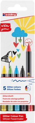 EDDING 1200 GLITTER COLOUR PEN SET OF 5 ASSORTED BASIC