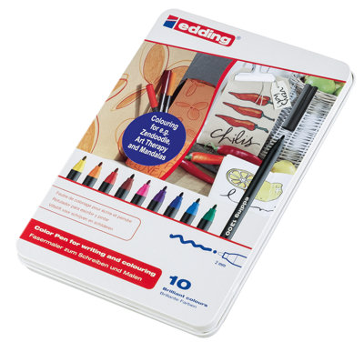 EDDING 1300 COLOUR PEN MEDIUM METAL BOX OF 10 ASSORTED
