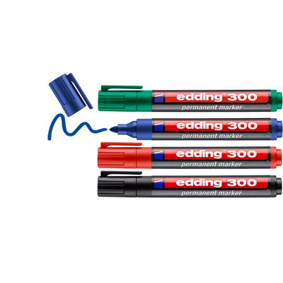 edding 300 permanent marker - black, red, blue, green - set of 4 ...