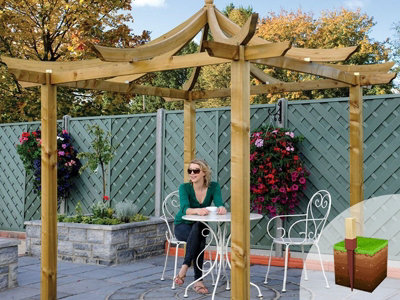EDECKS DRAGON WOODEN GARDEN PERGOLA (W 2700MM X D 2700MM) WITH BOLT ...
