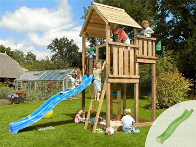eDecks Jungle Palace Playhouse DIY Kids Play Area with Lime Green Slide