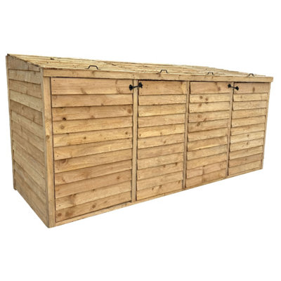 eDecks Outdoor Garden Yard Wooden Timber Quad Wheelie Bin Store Storage ...