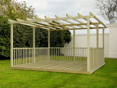 eDecks Standard Decking Kit Pressure Treated Timber With Pergola (4.2m ...