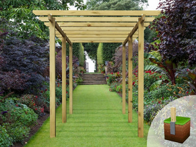 eDecks Village Walkway Wooden Garden Pergola (W 2400mm x D 4800mm) with ...