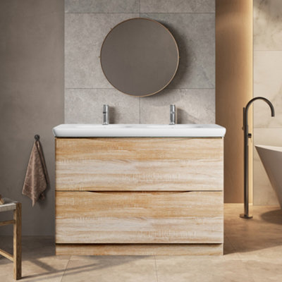 Eden 1200mm Floorstanding Vanity Unit in Light Oak & Link Resin Basin ...