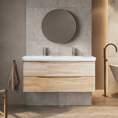 Eden 1200mm Wall Hung Vanity Unit in Light Oak & Link Resin Basin