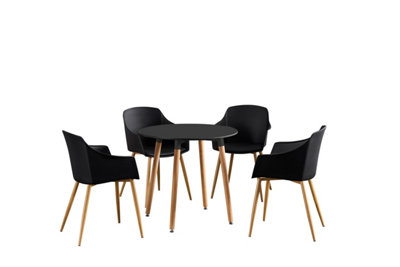 Eden Round Dining Set with a Black Dining Table and 4 Black Dining ...