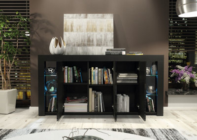 Eden Sideboard 164cm Black with High Gloss Doors and LED Lighting ...