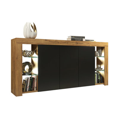 Eden Sideboard 164cm Oak & Black Matt Doors and LED Lighting - Creative ...