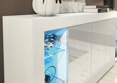 Eden Sideboard 164cm White & Grey with High Gloss Doors and LED ...