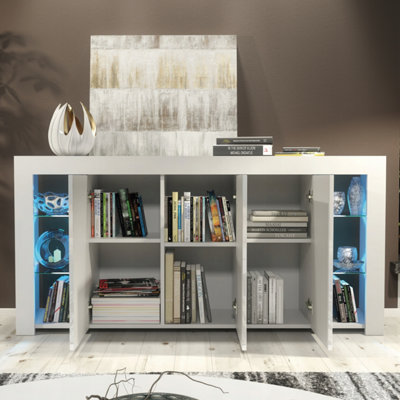 Eden Sideboard 164cm White & Grey with High Gloss Doors and LED ...