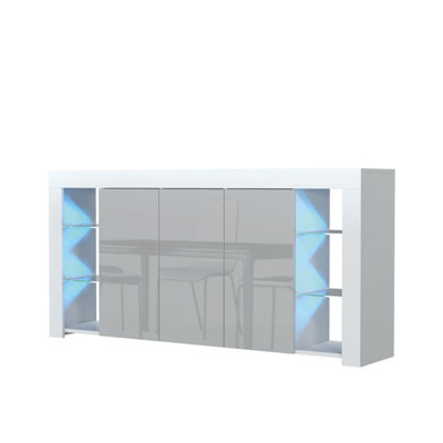 Eden Sideboard 164cm White & Grey with High Gloss Doors and LED ...
