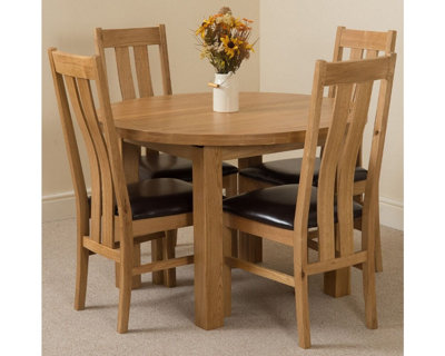 Edmonton 110 - 140 cm Oak Extendable Round Dining Table and 4 Chairs ...