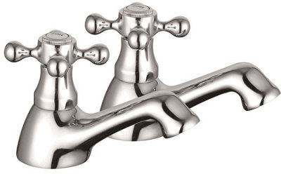 Edwardian Traditional Chrome Basin Taps Hot & Cold Classic Cross Head ...