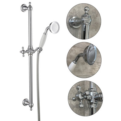 Edwardian Traditional Chrome Victorian Shower Kit Riser Rail + Shower ...