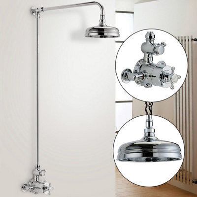 Edwardian Traditional Thermostatic Shower Mixer + Rigid Riser + 8 ...