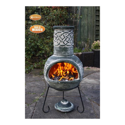 Edyth Medium Mexican chimenea Celtic theme including stand and lid