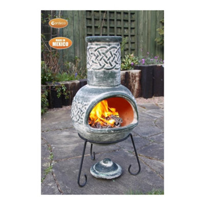 Edyth Medium Mexican chimenea Celtic theme including stand and lid
