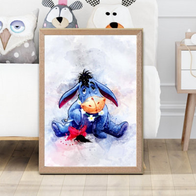 Eeyore Watercolour Winnie the Pooh Art Print with Oak Frame SIZE: A2