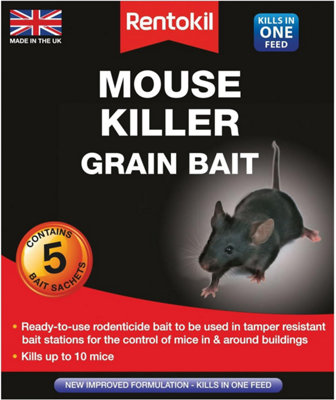 Effective Rentokil Mouse Killer Grain Bait - 5 Sachets for Rodent Control