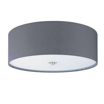 EGLO Pasteri Grey And White Fabric 3 Light Ceiling Flush Light, (D) 47.5cm