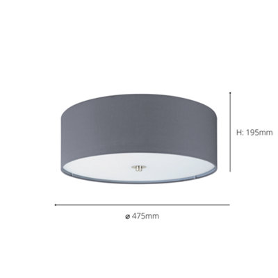 EGLO Pasteri Grey And White Fabric 3 Light Ceiling Flush Light, (D) 47.5cm